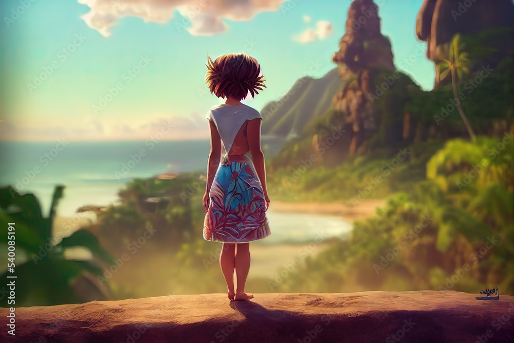 3D rendered Hawaiian Hula Girl with cute kawaii look like modern ...