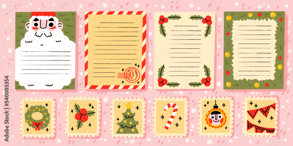 Christmas letter from and to Santa Claus template and postage stamps ...