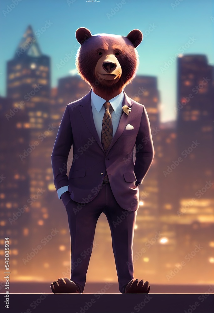 3D rendered Wall Street Bear with cute kawaii look like modern ...