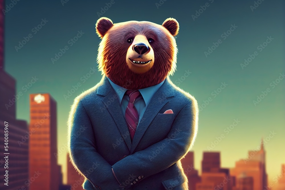 3D rendered Wall Street Bear with cute kawaii look like modern ...