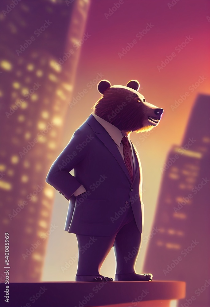 3D rendered Wall Street Bear with cute kawaii look like modern ...
