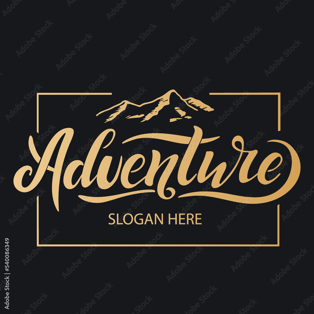 Vecteur Stock Adventure slogan. Vector hand lettering. Golden letters ...