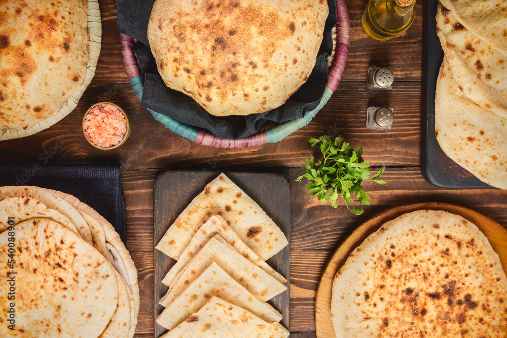 Egyptian traditional bread "Aish Baladi". Collection of Egyptian ...