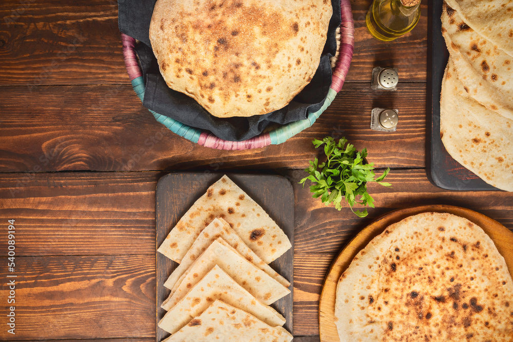 Egyptian traditional bread "Aish Baladi". Collection of Egyptian ...