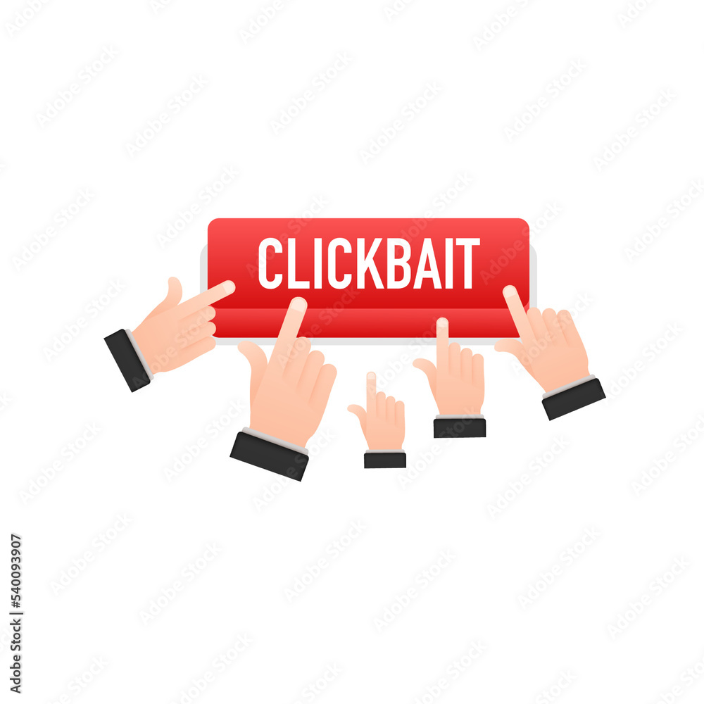 Clickbait red button. Hand click icon symbol. Cursor arrows, push ... Clickbait red button. Hand click icon symbol. Cursor arrows, push ...