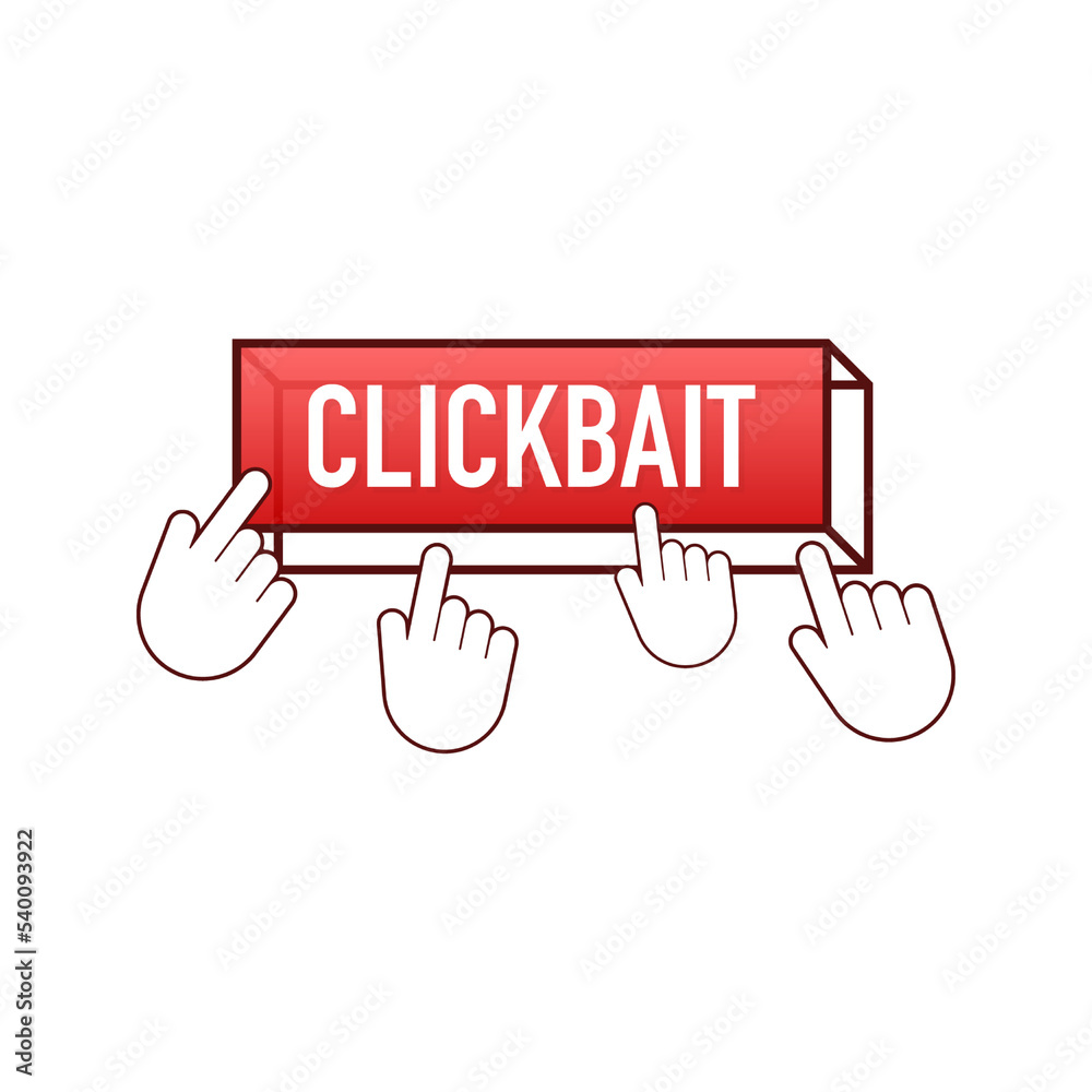 Clickbait red button. Hand click icon symbol. Cursor arrows, push ... Clickbait red button. Hand click icon symbol. Cursor arrows, push ...