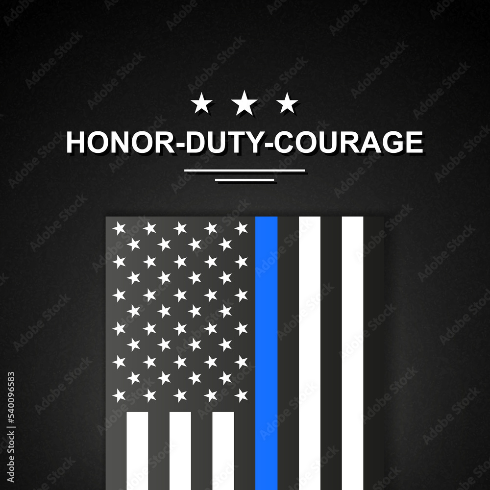Thin Blue Line. American flag with police blue line. Support of police ...