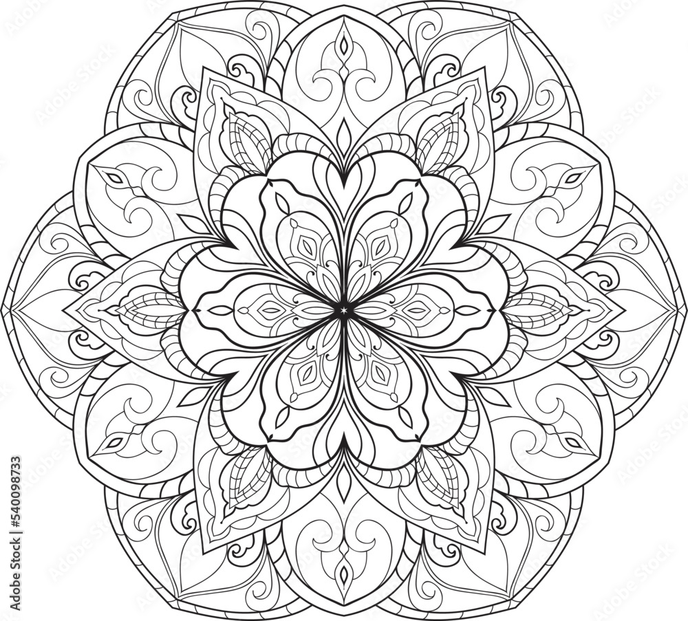 Adult coloring page Mandala.Antistress Coloring Page Mandala.Hand drawn ...