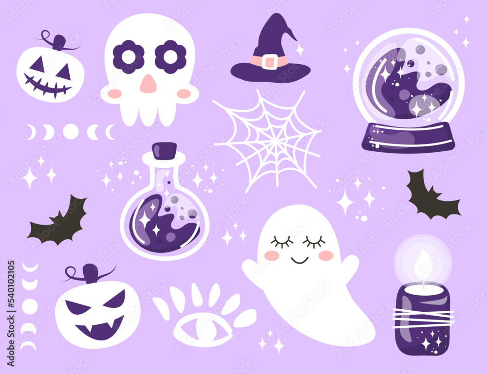 Cute Halloween clipart. Set of Halloween vector characters and elements ...