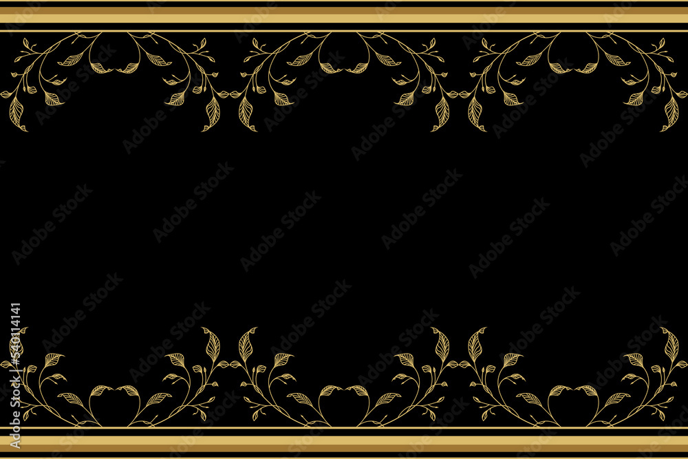 Floral border frame card template. Golden gradient on black background ...