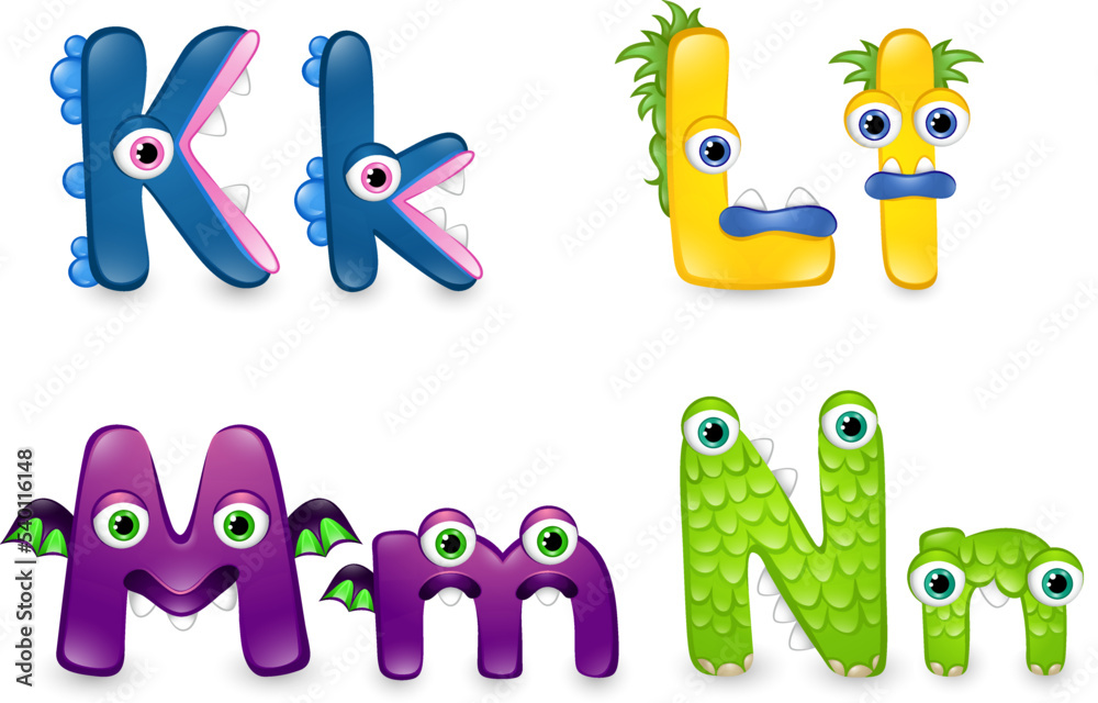 Third set of monster letters on white background. Colourful alphabet of ...
