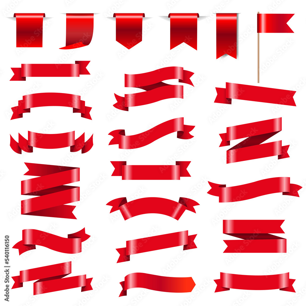 Red Ribbon Set Isolated White Background Stock Illustration | Adobe Stock