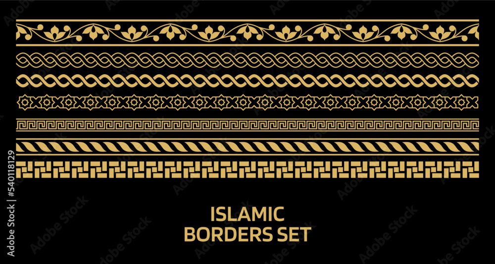 islamic border set gold patterns Stock Vector | Adobe Stock