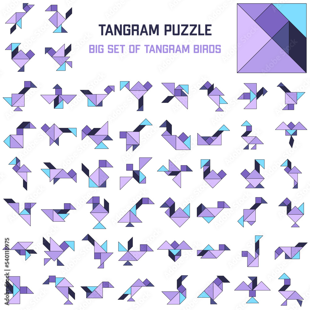 Tangram puzzle. Set of tangram different birds. Stock Vector | Adobe Stock