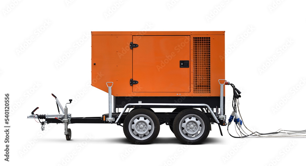 movable diesel electric generator on trailer with plugged wires is ...