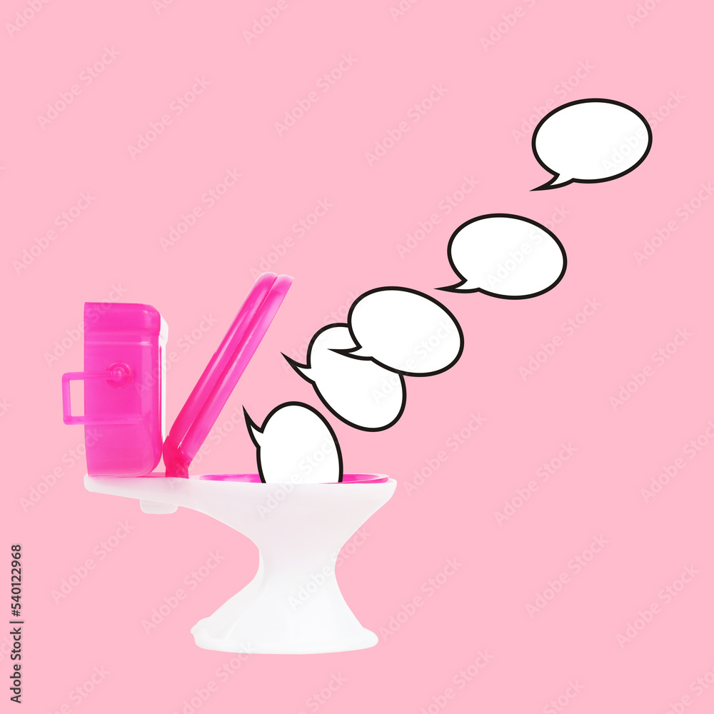 Negative words talk symbol wasted to toilet bowl flush speech. Bad ...