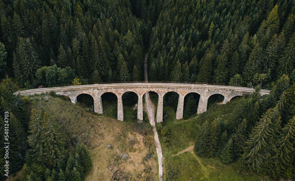 Railway bridge - Viaduct of Telgart in Europe Slovakia from above (top ...