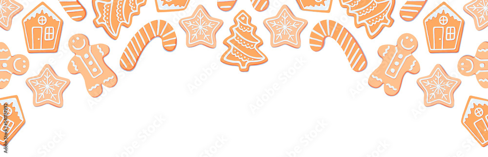 Horizontal banner of Christmas sugar cookies with white icing on ...