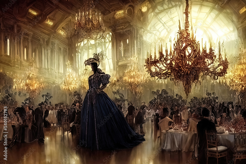Medieval digital painting featuring majestic grand ballroom hosting a ...