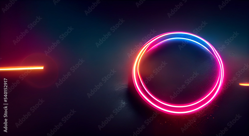 Neon sign in circle shape. Bright neon light illuminated round frame ...
