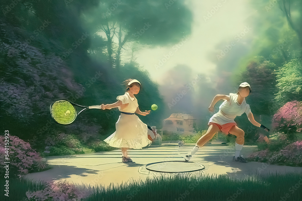 Wallpaper background illustration featuring two children playing tennis ...