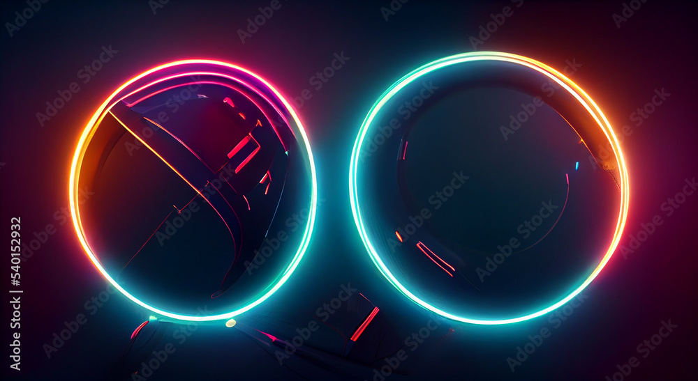 Neon sign in circle shape. Bright neon light illuminated round frame ...