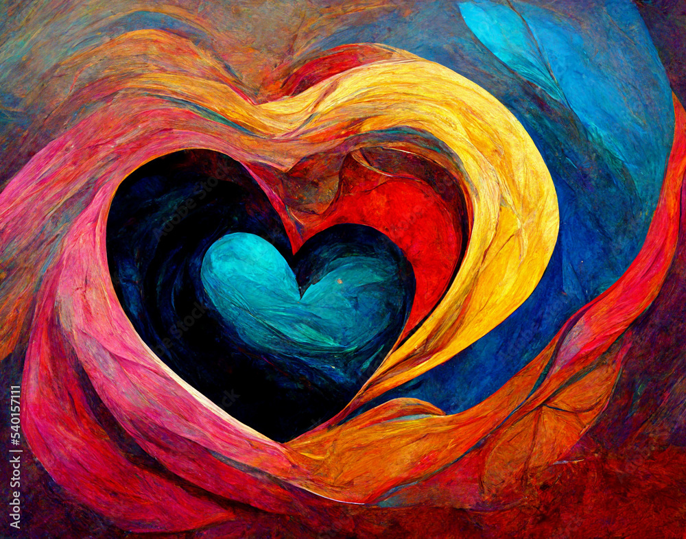 Colorful Love and Heart Background, Abstract Art Painting of Mother and ...