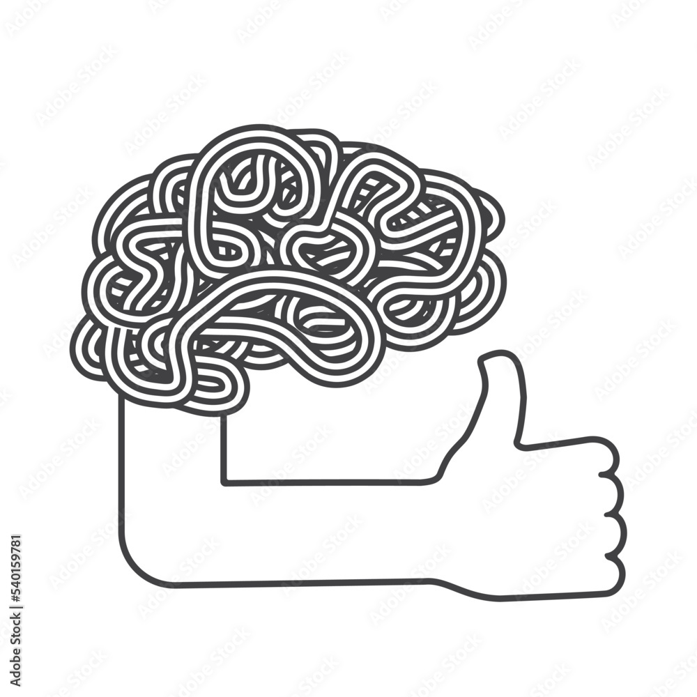 Brain Giving A Thumb Up Response Positive Mental Reaction Stock Vector