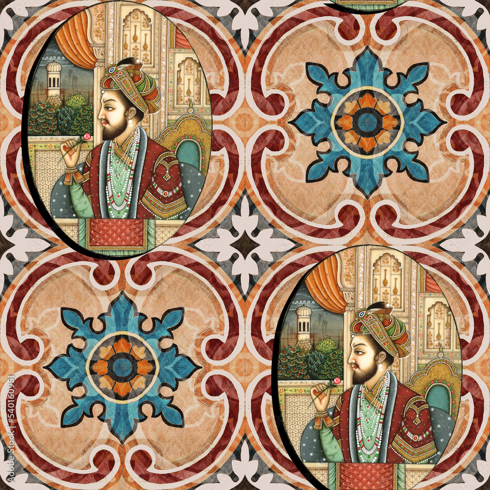 design of traditional Mughal surface pattern painted art motif ...