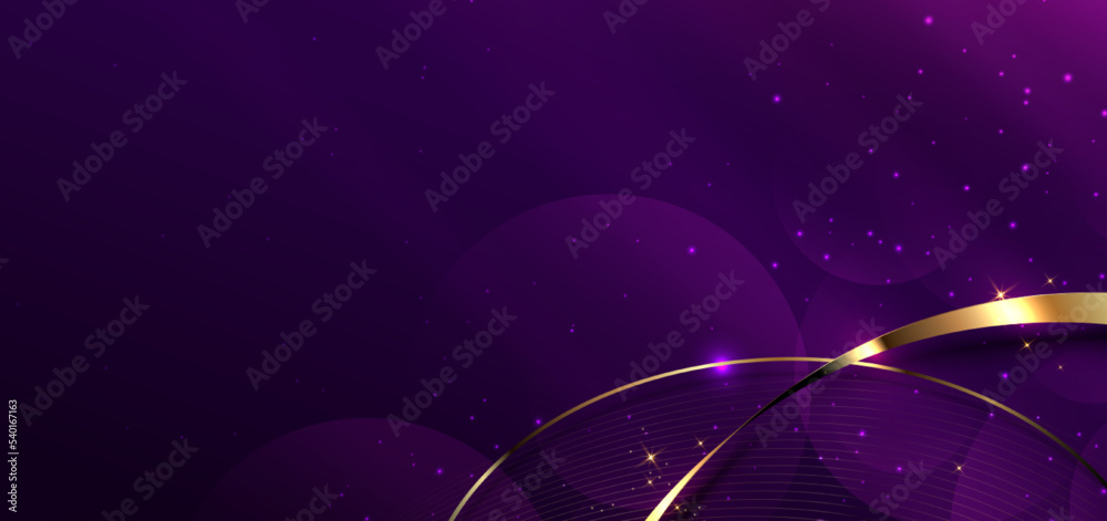 3D gold curved gold ribbon on purple background with lighting effect ...