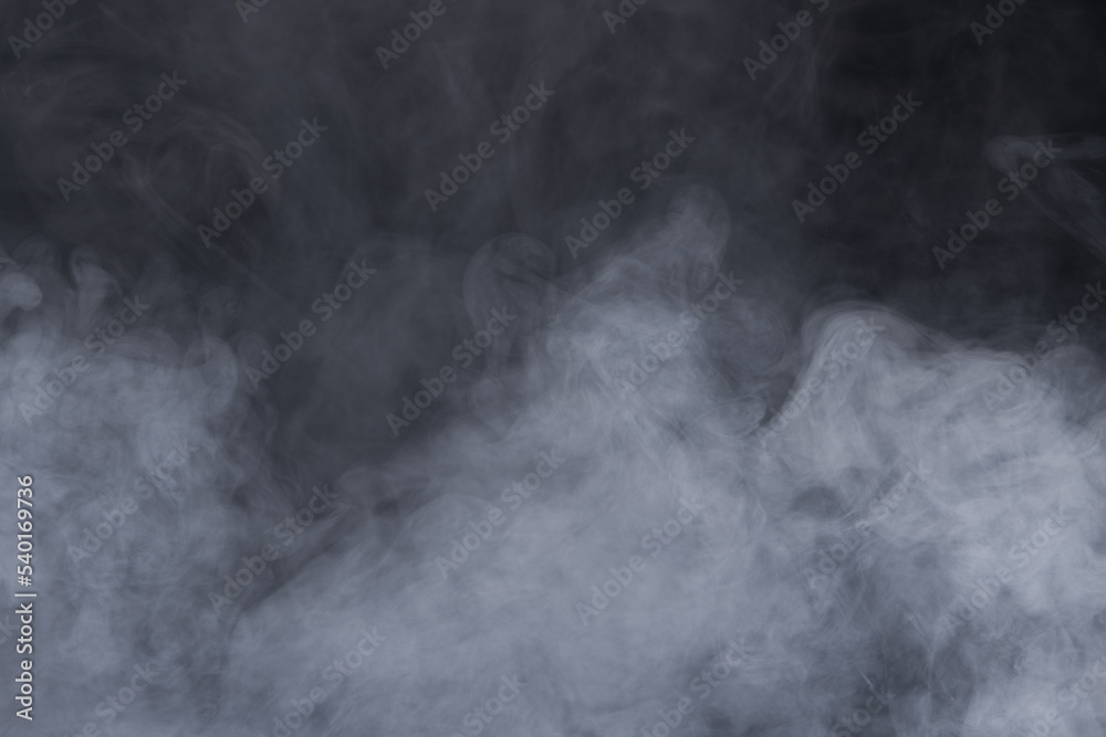 Dense Fluffy Puffs of White Smoke and Fog on black Background, Abstract ...