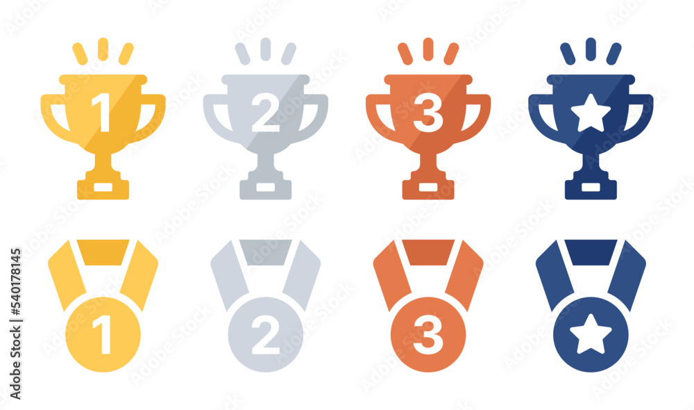 Trophy cup and Medal icon set. Champion winner award icon collection ...