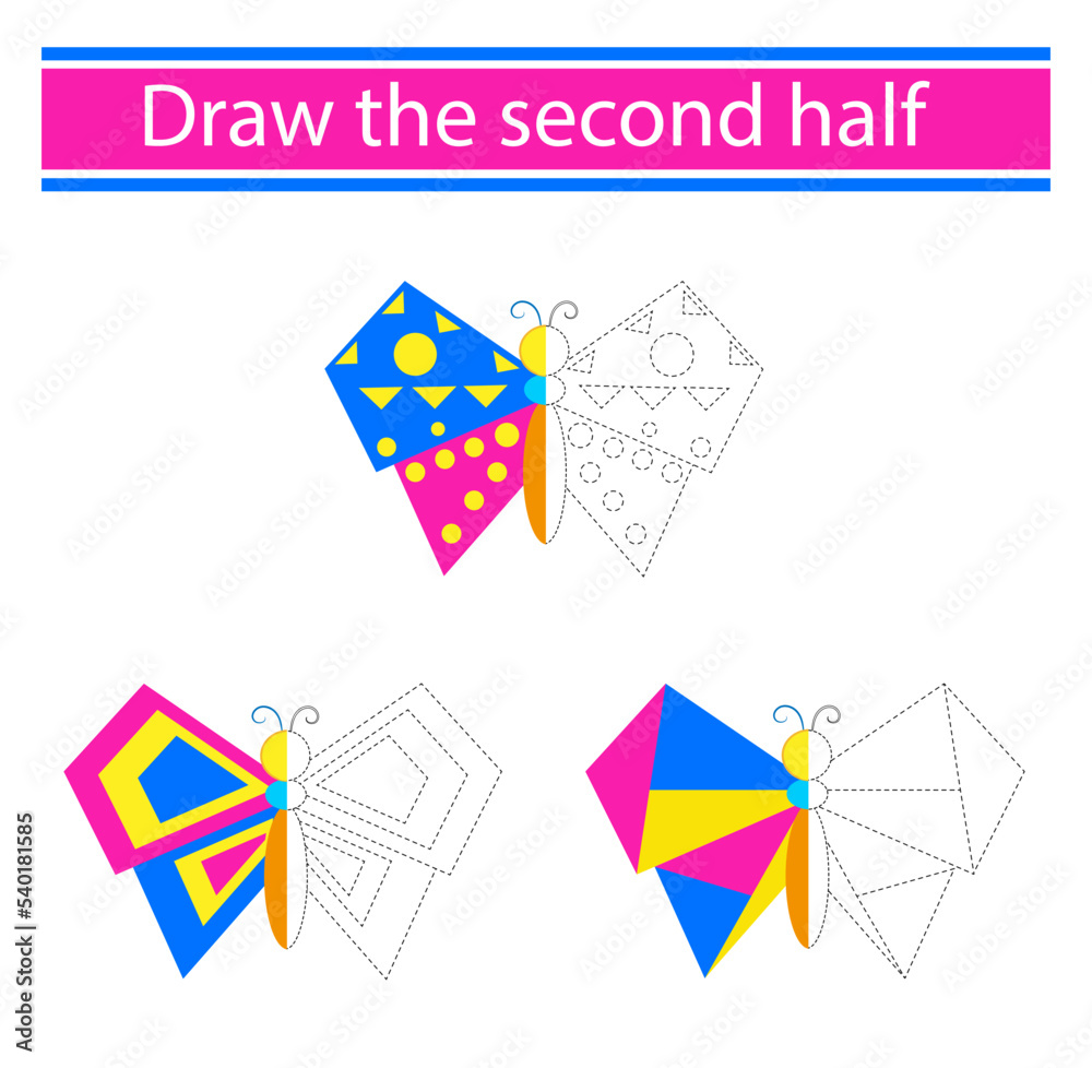 Draw the second half. Coloring book. Preschool worksheet for practicing ...