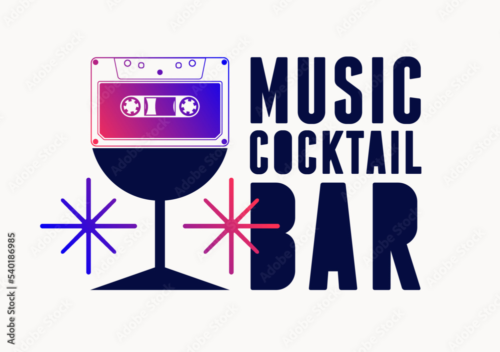 Music Cocktail Bar emblem or poster design with stylized glass ...