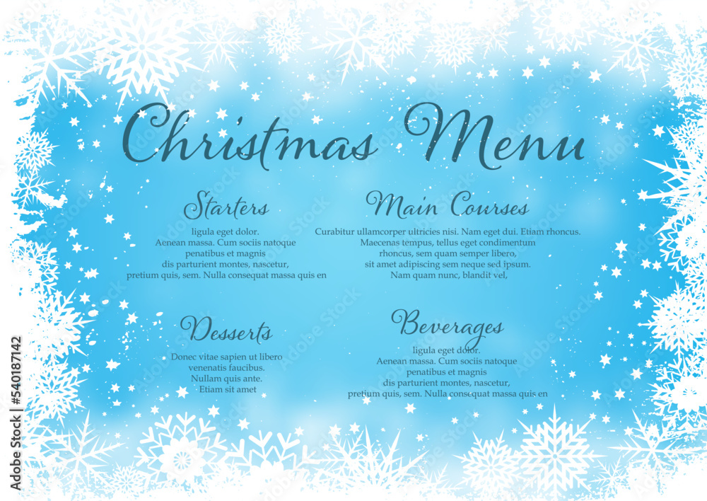 Christmas menu background with snowflake border design Stock Vector ...