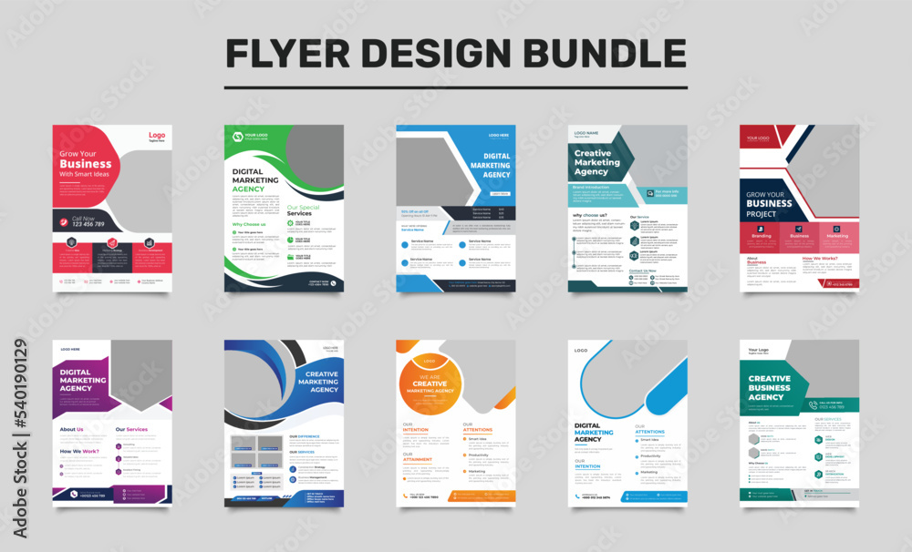 Corporate business flyer template design set. a bundle of 10 templates ...