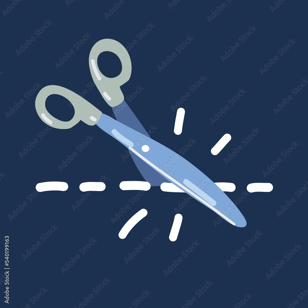 Cartoon vector illustration of Scissors with cut lines. Stock Vector ...