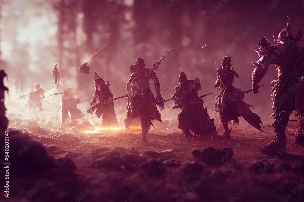 fantasy multiplayer game classes, mmorpg characters battle scene Stock ...