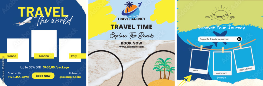 Travel sale business or summer holiday beach tour promotion social ...