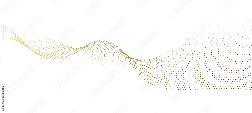 Abstract dot particles wavy flowing curve pattern by gold gradient ...