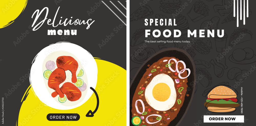 Set of food menu themed square banner templates that you can edit ...