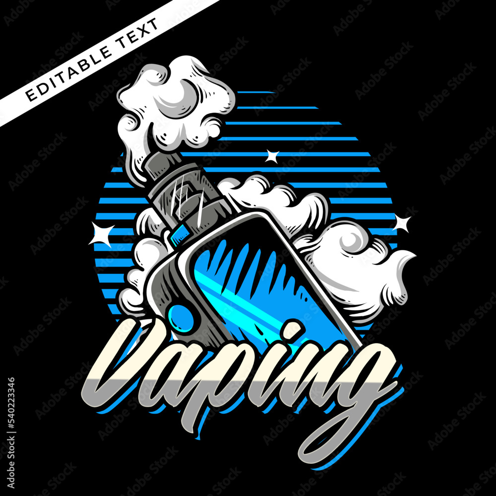 blue vape logo vector illustration with editable text Stock Vector ...