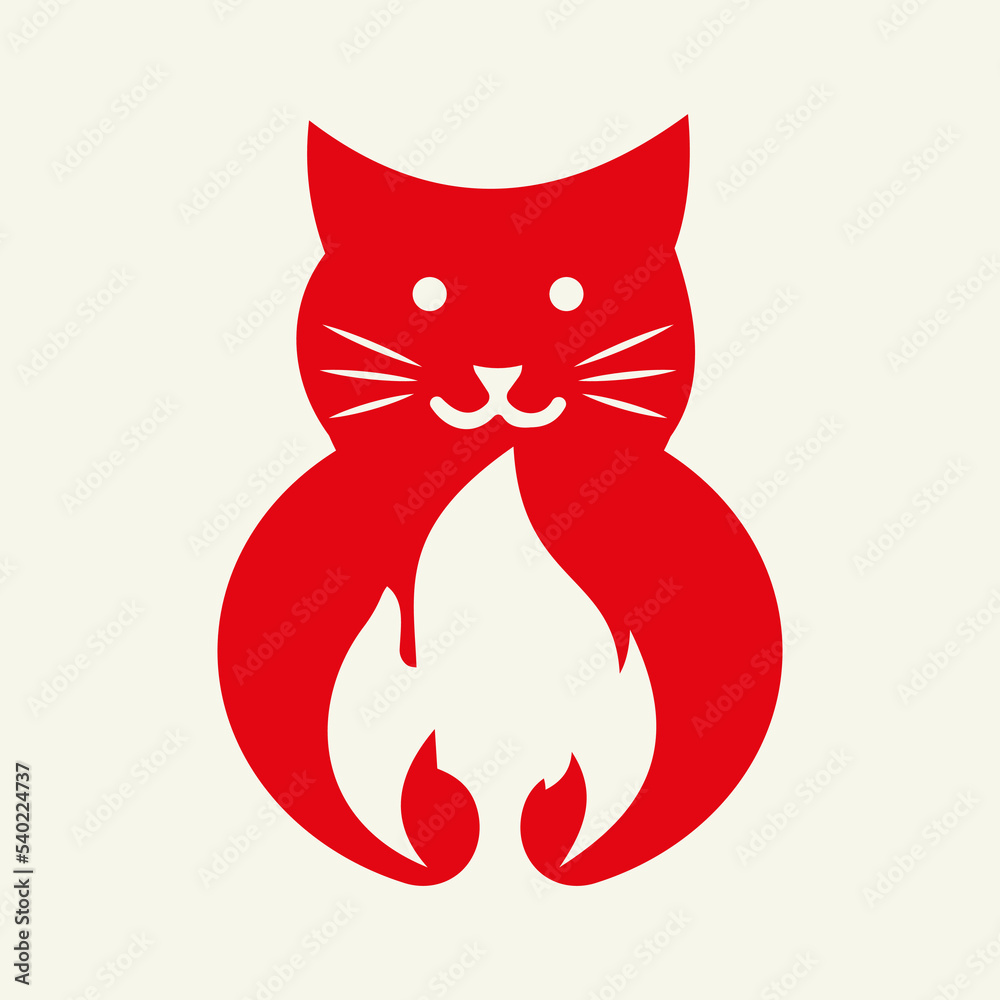 Cat Fire Logo Negative Space Concept Vector Template. Cat Holding Fire ...