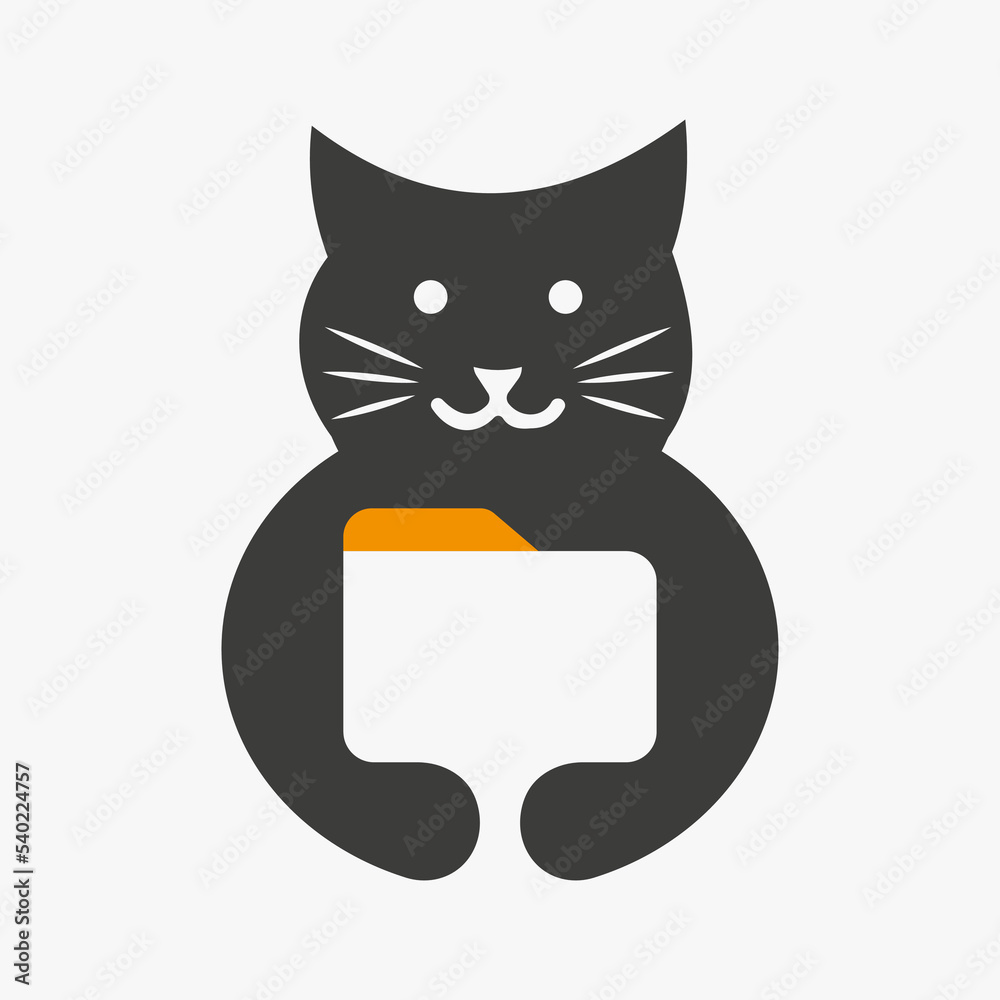 Cat File Logo Negative Space Concept Vector Template. Cat Holding File ...