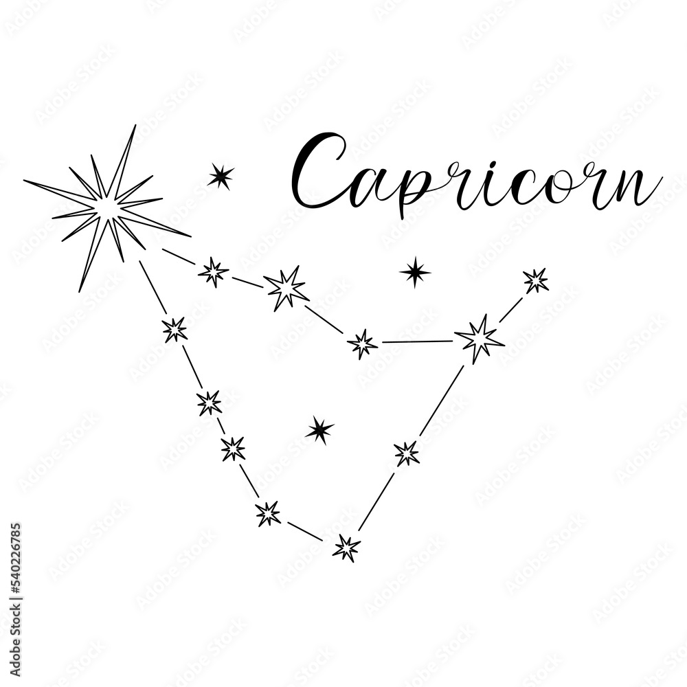 Constellation of capricorn. Black and white stars on a white Stock ...