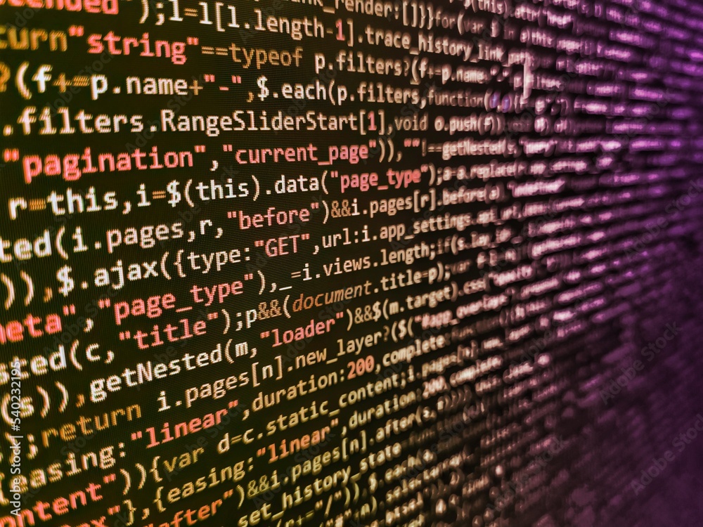 HTML code on lcd screen. Modern web development background. Computer programming source code ...