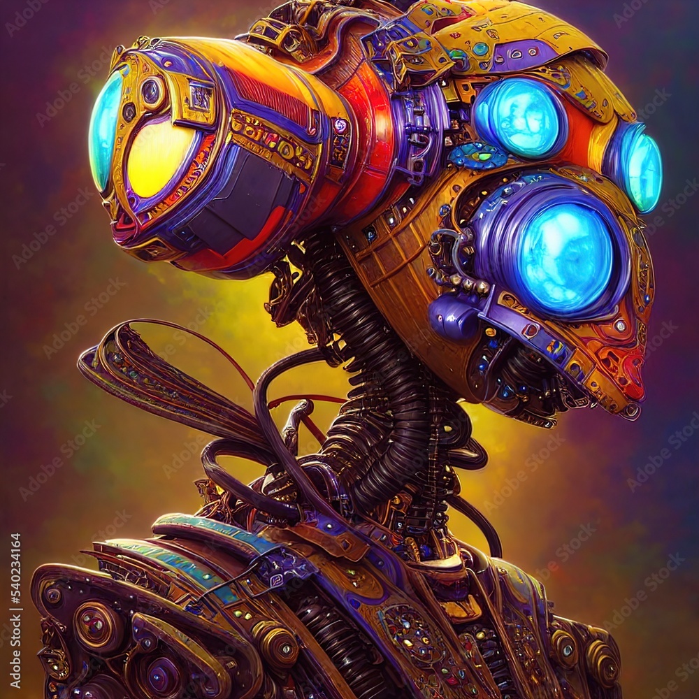 Gasmask steampunk portrait of a robot, cyborg in a cyberpunk mask. A ...