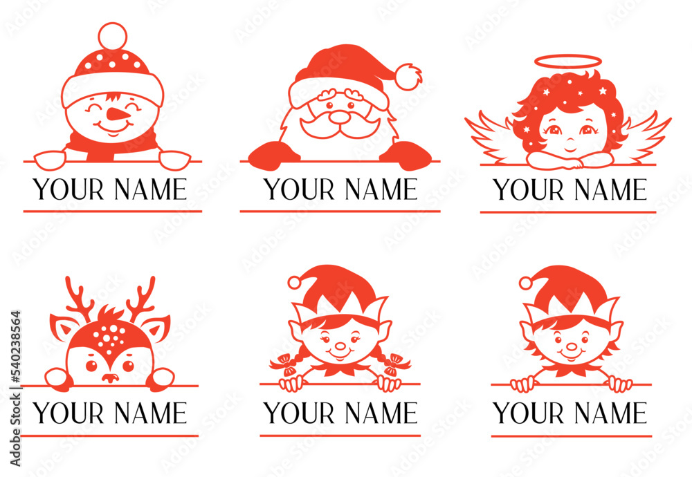 Set of Christmas monogram with space for text. Kids Christmas name sign ...