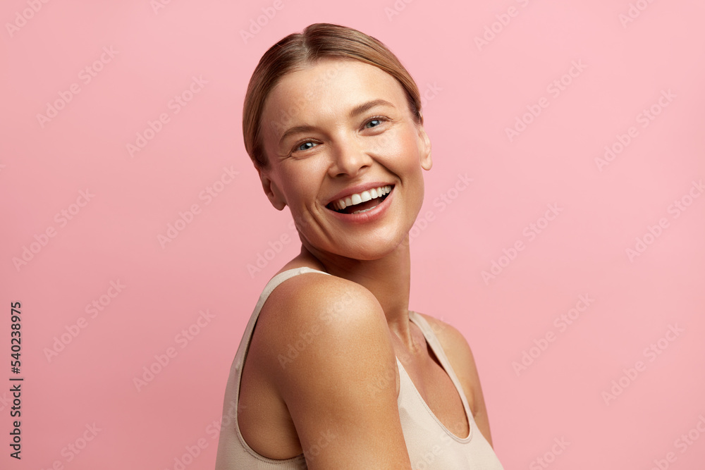 Beauty Woman Laughing Isolated Portrait. Blonde Woman Model With Smooth ...