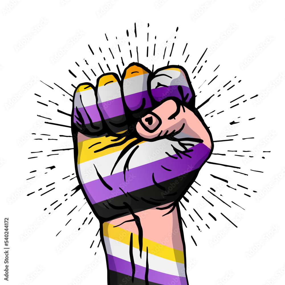 A Human Hand Clenched Into A Fist Flag Of Non Binary Pride A Colorful